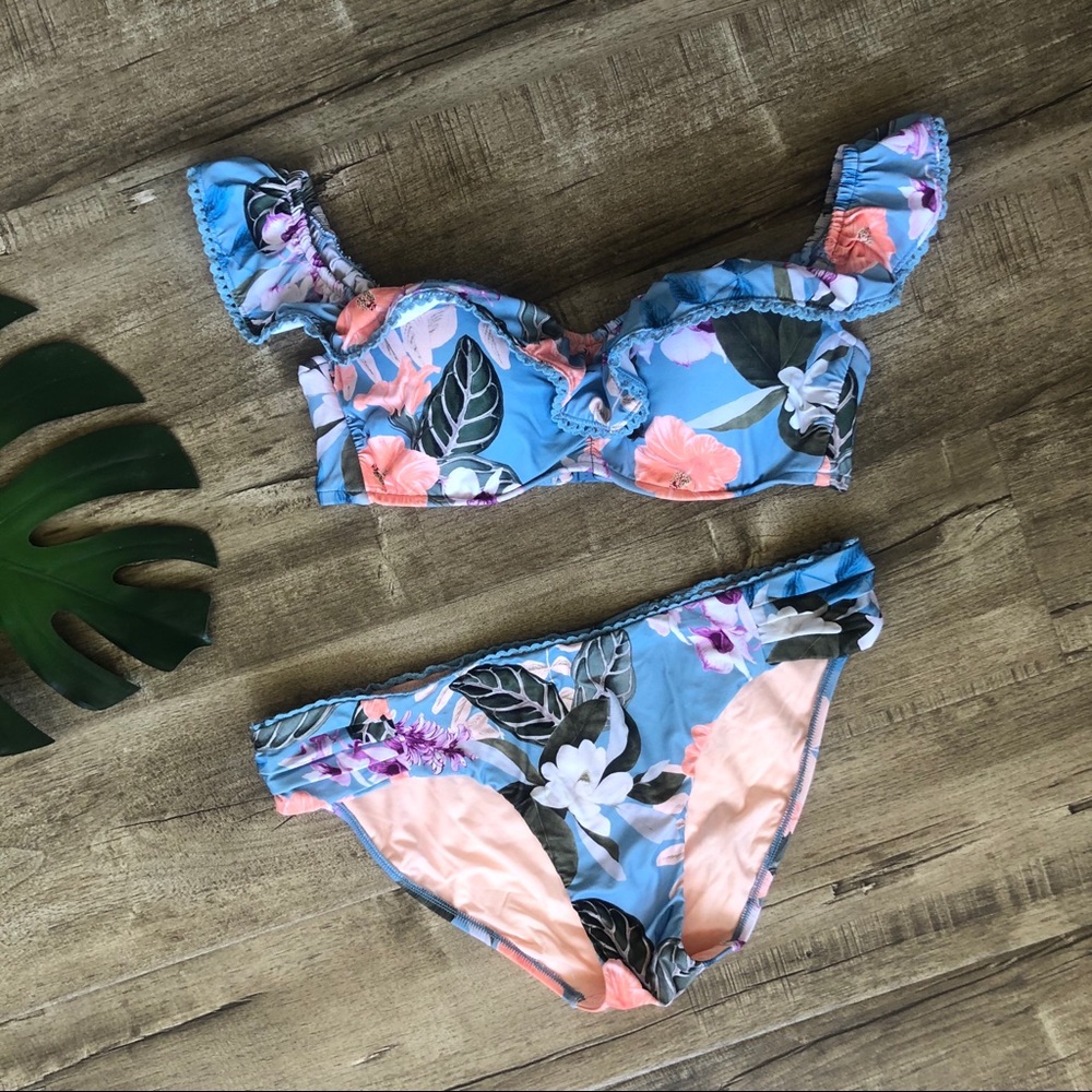 Seafolly Tropical Floral Leaf Top Bottom Bikini - Gem